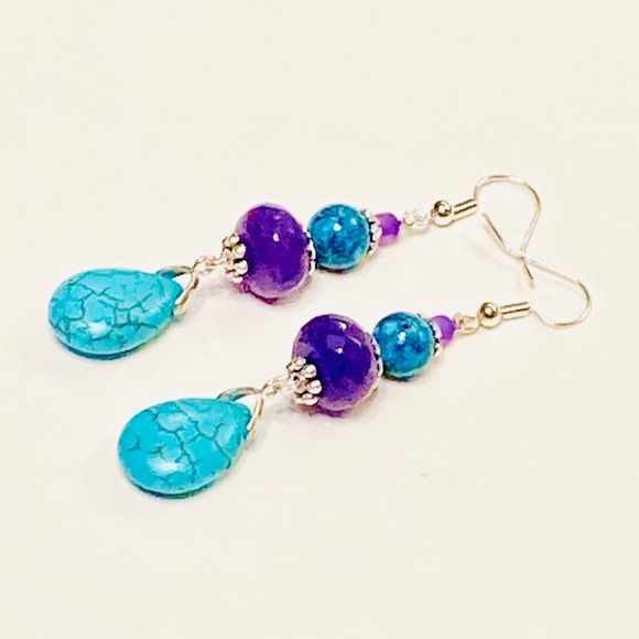 JK Designs | Jewelry | Bright Purple Jadeite Azurite Stone Earrings ...